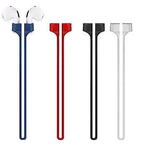 Kedoo Magnetic Anti-Lost Straps for AirPods 1/2/3/Pro/Pro 2, 4 PCS Colorful Soft Silicone Sports Lanyard, Neck Rope Cord for Running, Fitness, Dancing (Black White Blue Red)