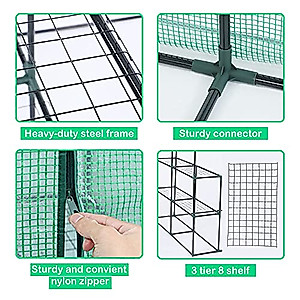 Greenhouses for Outdoors, PE Walk in Greenhouse with 2 Side Mesh Windows, Portable Green House with Anchors & Ropes Stands Up to Wind, 4.7x4.7x6.3FT