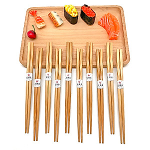 10 Pairs Bamboo Chopsticks Reusable, Twisted chopsticks Natural Wooden Chopsticks, 9.06 Inch/23cm Dishwasher Safe Lightweight by LANHUTHS