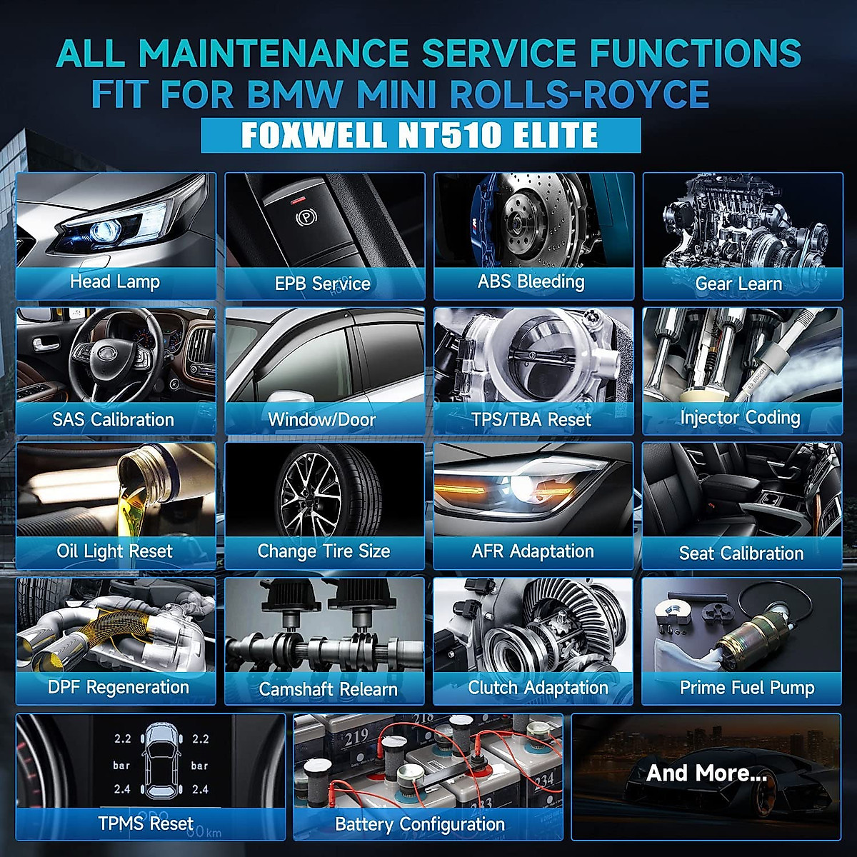 FOXWELL NT510 Elite Fit for BMW OBD2 Scanner + FOXWELL BT100 Battery Tester for 12V Car Batteries