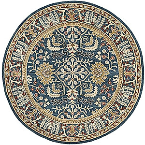 SAFAVIEH Antiquity Collection Area Rug - 6' Round, Dark Blue & Multi, Handmade Traditional Oriental Wool, Ideal for High Traffic Areas in Living Room, Bedroom (AT64B)