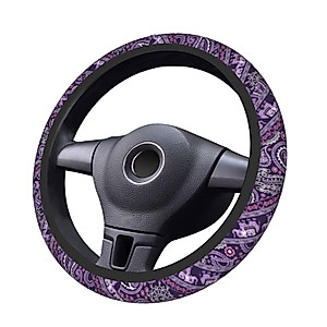Purple Elephant Steering Wheel Cover Women Girl Car Accessories Interior Universal 15 Inch Auto Anti-Slip Steering Wheel Protector for Truck SUV Sedan