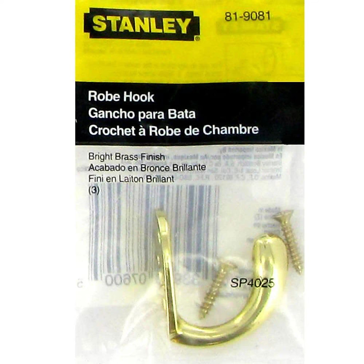 Stanley Hardware S819-081700 4025 Single Prong Robe Hook in Brass