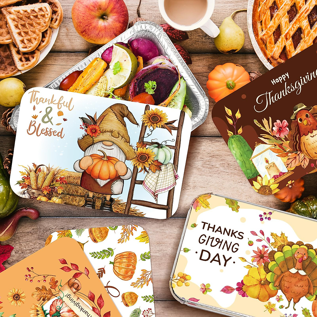 36 Pcs Thanksgiving Foil Containers with Lid Covers, Fall Autumn Harvest Theme Disposable Aluminum Foil, Baking Pan Cake Pan Food Foil Pans for Thanksgiving Party Supplies Fall Leftovers & To-Go Meals