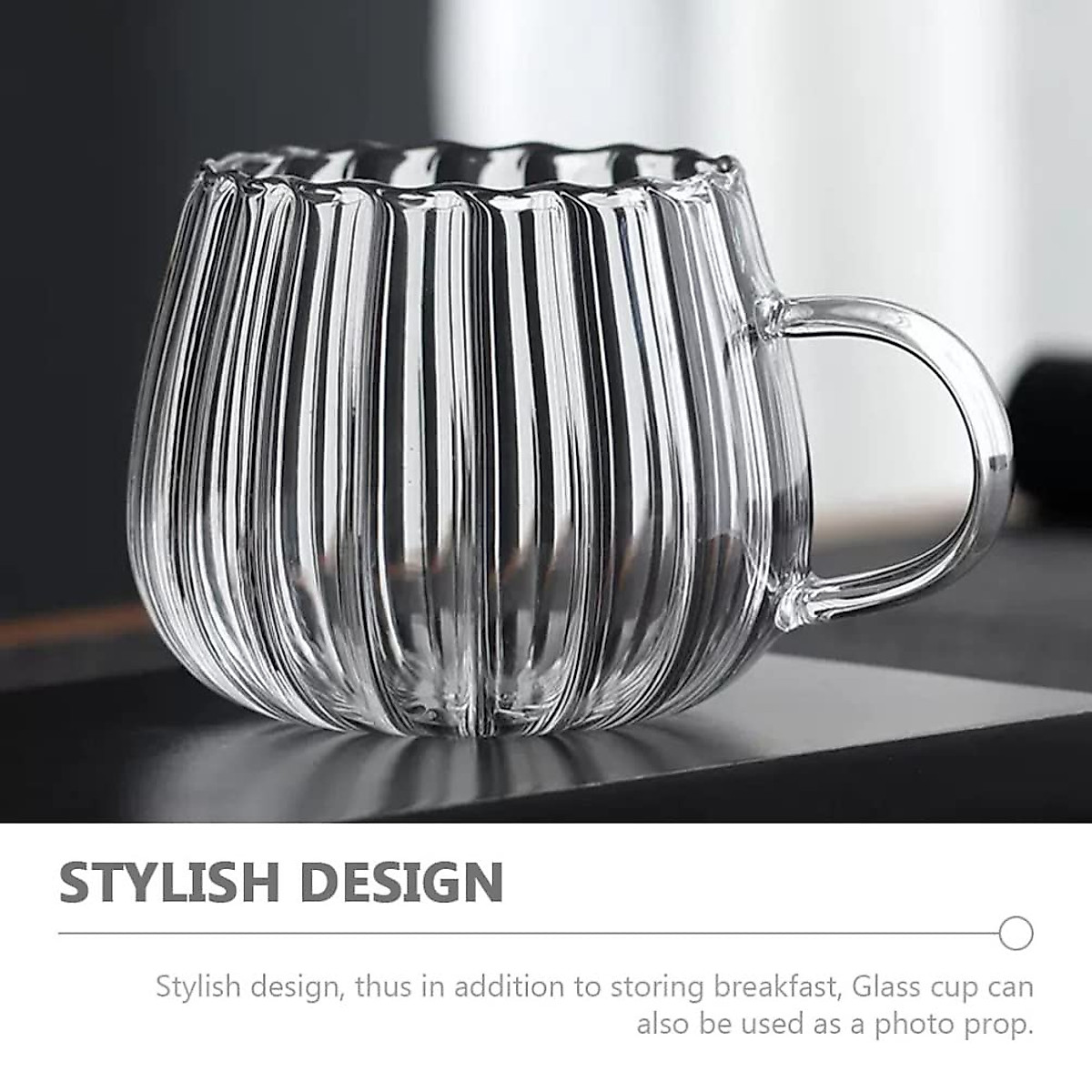 Zerodeko Glass Cups 2pcs Pumpkin Shaped Glass Mugs with Handle, Clear Coffee Mugs, Clear Drinking Cups Beverage Mugs Tea Mugs for Cappuccino, Latte, Espresso (350ml) Office Decor