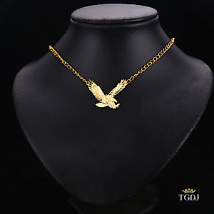 TGDJ 14K Yellow Gold Eagle Charm Medium Pendant For Necklace or Chain (Height 22 MM Width 30 MM)