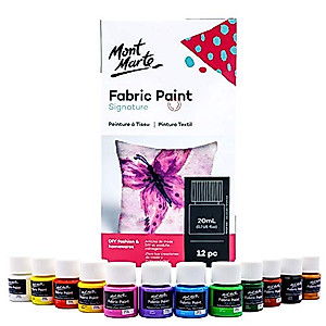 Mont Marte Signature Fabric Paint, 12pc x 0.7oz (20ml), Suitable for DIY Fashion and Homewares