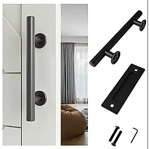 QINAIXQM 9.5''/24CM Sliding Barn Door Handle Double Sided Pull and Flush Barn Door Embedded Invisible Alloy Steel Frosted Black
