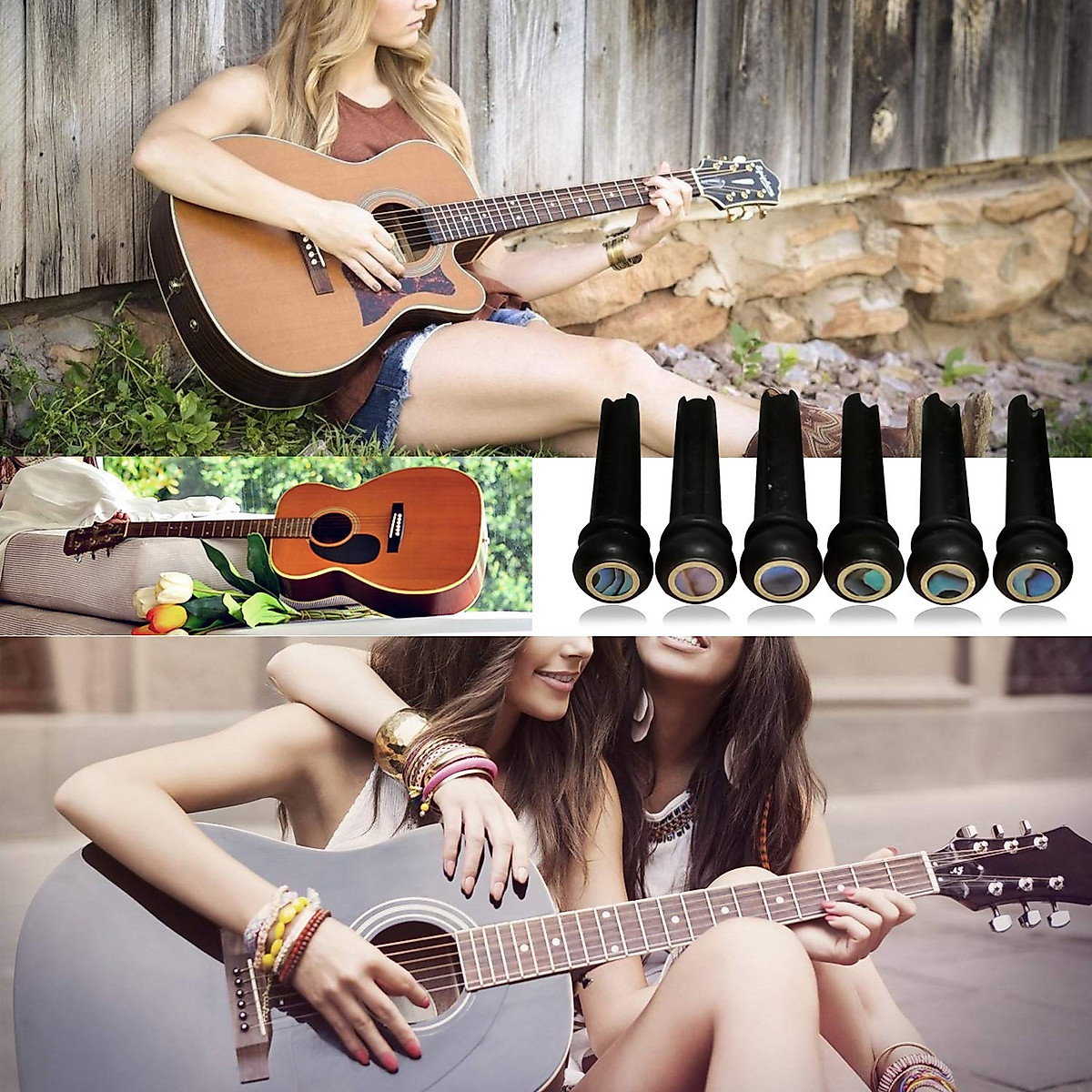 Ebony Guitar Bridge Pins Endpin Inlaid Abalone Dot Acoustic Guitar Replacement Parts Accessories