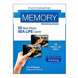 Stages Learning Materials Picture Memory Sea Life Card Real Photo Concentration Memory Game,Aquamarine,Size 5 x 3