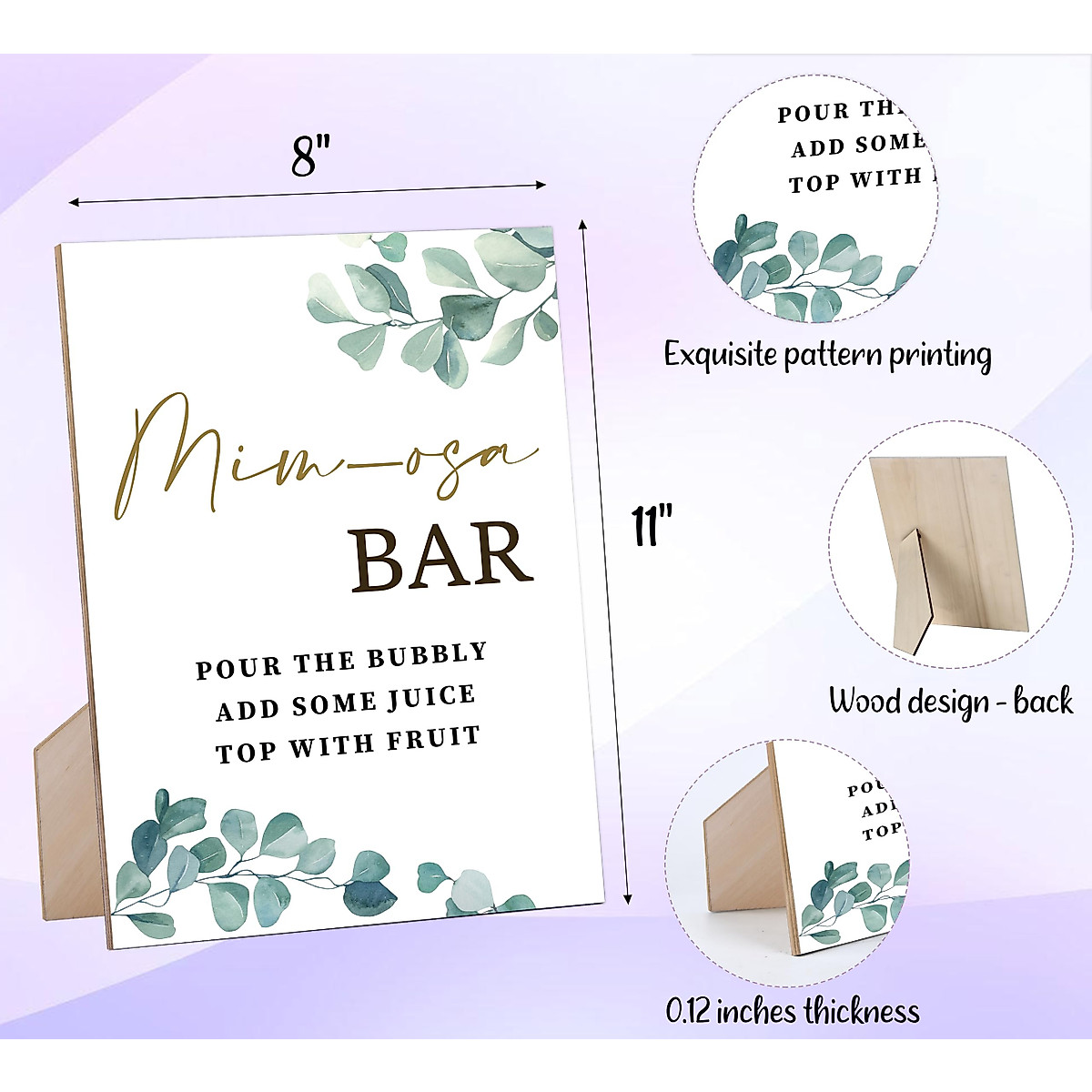 Greenery Eucalyptus Mimosa Bar Sign,Eucalyptus Mimosa Bar Decor,for Wedding Reception & Event Party,Table Centerpieces for Party Event,Bridal Shower Decor,Wedding Party Sign,Wood Signage With Stand,22