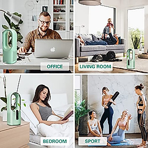 INMORVEN Portable Desk Fan, 11.8inch Battery Operated Bladeless Fan, Small Quiet USB Fan with 3-Speeds, Touch Control, Table Fan for Bedroom Office(Green)