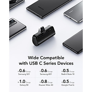 VRURC Mini Portable Charger Fast Charging, Built-in USB C in & Out Connector Power Bank 5000mAh,20W Battery Pack with Foldable Stand for iPhone 15,Samsung, Android Series-Black