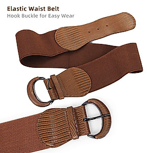 Valleycomfy 3 Pieces Women Elastic Wide Belt for Ladies Dresses,PU Leather Stretchy Dress Belt,Vintage Wide Belt for Women Dress,31"-38"