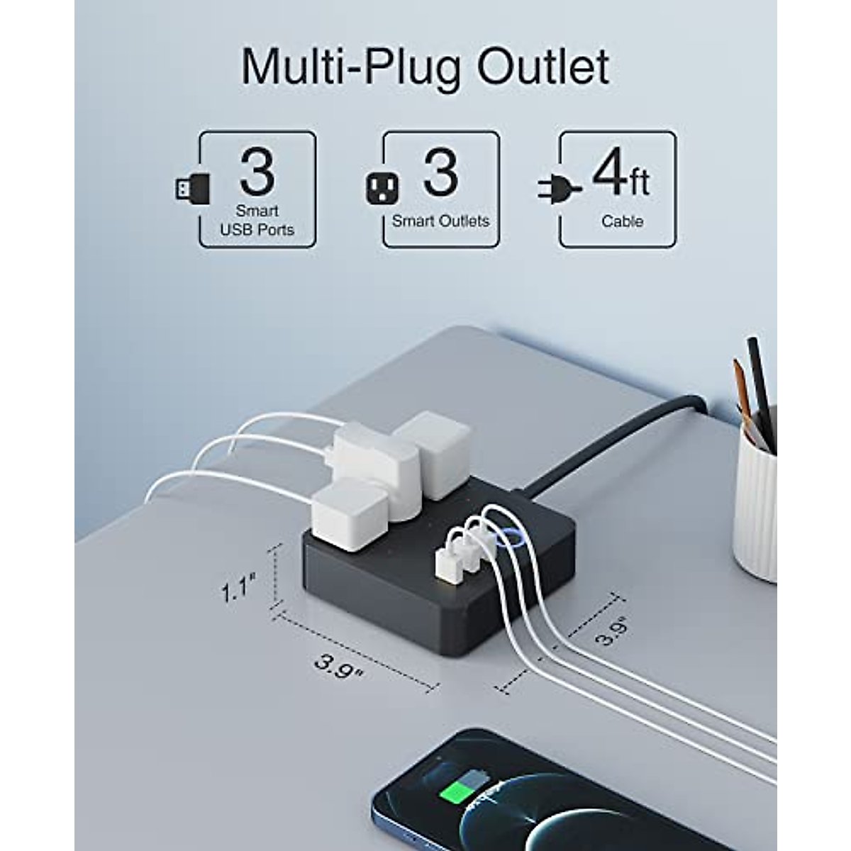 Smart Plug Power Strip, WISEBOT USB Surge Protector with 3 Individually Controlled Smart Outlets and 3 USB Ports, Works with Alexa Google Home, WiFi Timer Plug Extender for Travel, UL, 2.4G WiFi Only