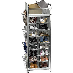 Simple Houseware Shoe Stand Tower Rack w/side hanging bag 20-Pair, Grey