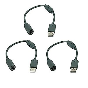 OBTANIM 3 Pack Replacement Dongle USB Breakaway Cable for Microsoft Xbox 360 Wired Controllers, Gray