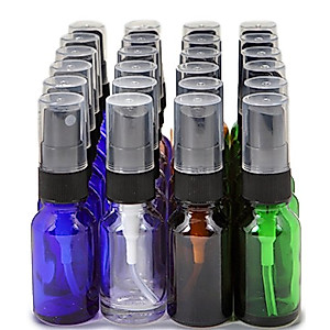 Vivaplex, 24, Assorted Colors, 15 ml (1/2 oz) Glass Bottles, with Black Fine Mist Sprayer's
