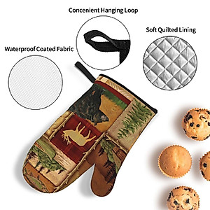 Msacrh Lodge Style Northwoods Cabin Oven Mitts and Pot Holders Sets of 4,Cotton Lining with Non-Slip Hot Pads,Heat Resistant Oven Gloves for Kitchen,Cooking,Baking,Grilling
