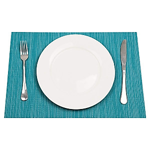 SHACOS Placemats Set of 6 Woven Vinyl Place Mats for Dining Table Wipe Clean Stain Resistant Table Mats (6, Teal Blue)