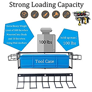 UNIKOO Power Tool Organizer, Garage Storage Rack with Tool Box, Heavy Duty Metal Drill Holder, Black Wall Mount Floating Shelf for Warehouse(4.33" D x 14.96" W x 7.87" H)