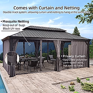 PURPLE LEAF 12' X 20' Permanent Hardtop Gazebo Aluminum Gazebo with Galvanized Steel Double Roof for Patio Lawn and Garden, Curtains and Netting Included, Grey