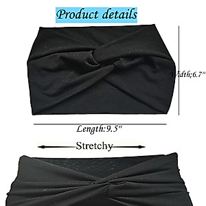 Hexchasty 2Pcs Turban Headbands for Women Fashion Boho Stretchy Thick Cute Extra Wide Headbands large Fabric Knotted Cloth Twisted Head Wraps for Womens Girls Black and leopard