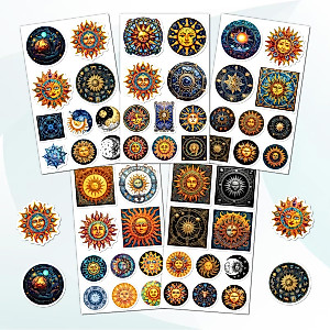 Pack 50 Pcs Sun and Moon Stickers for Water Bottles Waterproof Laptop Luggage Computer Scrapbooking Teens Adults Girls Boys Cute Funny Aesthetic Sticker Packs Small Vinyl Decals