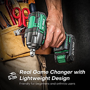 KIMO Cordless Impact Wrench 1/2", Brushless Impact Driver with 400 ft-lb Max Torque, 3000 RPM, 20V Electric Impact Wrench with 1 Hour Fast Charger & Variable Speeds, 1/2 Impact Gun for Car Home