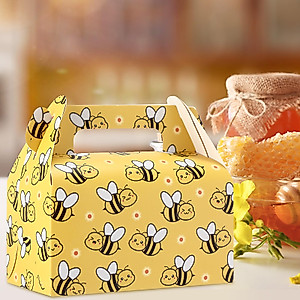 Feifeiya 30 Pcs Bee Candy Boxes with Handles Paper Bee Party Favor Treat Boxes Easy Assemble Bee Gift Bags Bee Party Favor Bags for Birthday Bee Decorations Baby Shower Wedding Kids Bee Party Supplies