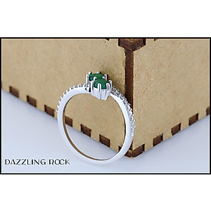 Dazzlingrock Collection Round Emerald & White Diamond Two Stone Swirl Engagement Ring in 14K White Gold, Size 7