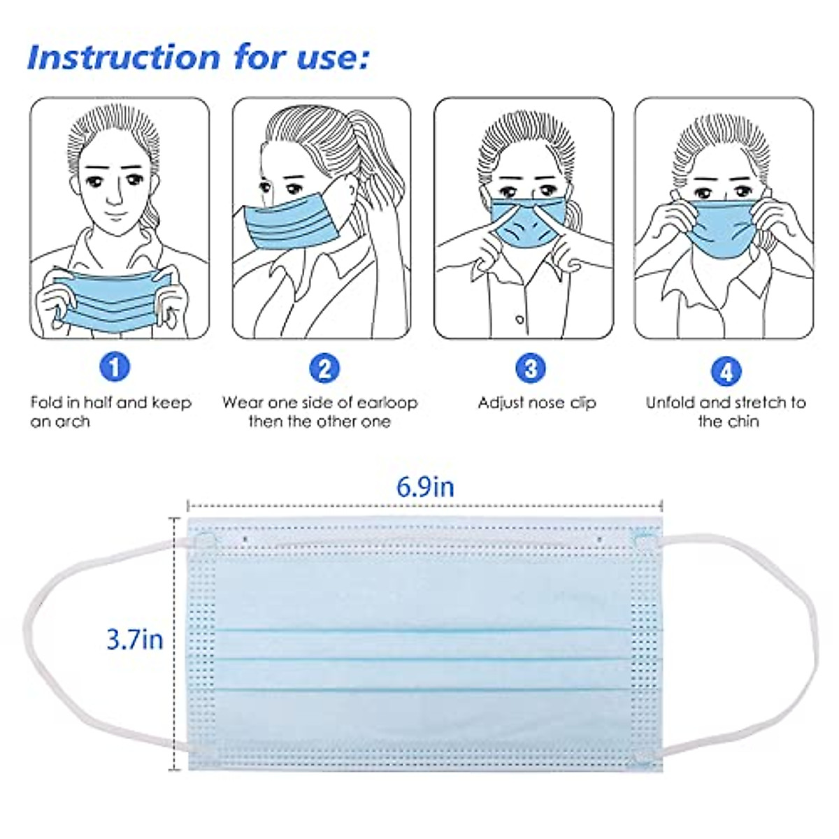 CYCN Blue Disposable Face Masks 60 Pack, 3 Ply Non-woven Disposable Masks with Elastic Earloop, Face Mask Disposable for adults for Daily Use, School, Home