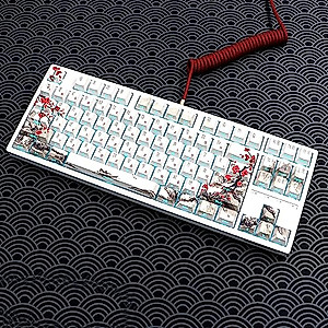 JSJT PBT Japanese Keycaps-Side Printed Keycap Set,Double Shot Shine Through Custom Keycaps,Plum Blossom Key Caps 135 Keys Cherry Profile Keycaps for Cherry MX Switchs Mechanical Keycboards