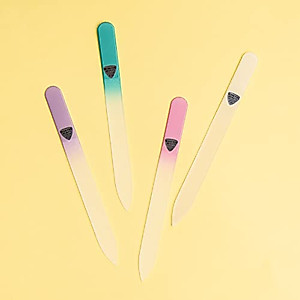 Glass Files for Nails, Glass Fingernail Files, Manicure Nail Care, Gentle Precision Filing, Expertly Shape Nails & Enjoy a Smooth Finish - Bona Fide Beauty 4-Piece Pastel Premium Czech