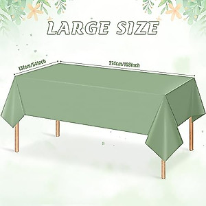 3Pack Sage Green Plastic Tablecloths for Rectangle Tables, Light Green Disposable Tablecloth, Waterproof Sage Green Table Cover for Birthday Bridal Wedding Baby Shower Party Decorations, 54 X 108Inch