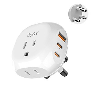 Ceptics South Africa Travel Adapter - 5 Input with QC 3.1A Dual USB and USB-C - Ultra Compact - Light Weight - USA to Any Type M Countries Such as Namibia, Botswana and More (PTU-10L), White