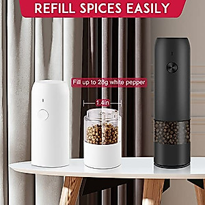Electric Salt and Pepper Grinder Set - Automatic Pepper and Salt Mill Grinder USB Rechargeable with Adjustable Coarseness LED Light One Hand Operation