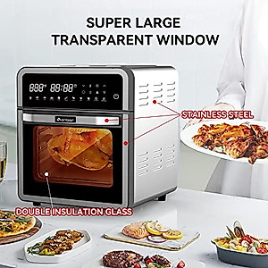 Aonbor Air Fryer Toaster Oven, 15.5 Quart Stainless Steel Convection Oven with One-Touch Control, 10-In-1 Countertop Combo, Dehydrator, Toast, Pizza, Rotisserie