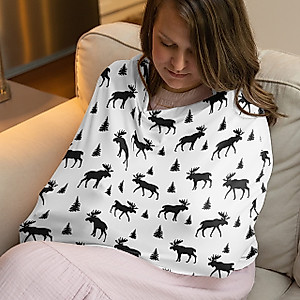 Sweet Jojo Designs Woodland Moose Boy Infant Baby Car Seat Cover Nursing Breastfeeding Shopping Cart Stroller Canopy - Black and White Forest Animal Rustic Patch