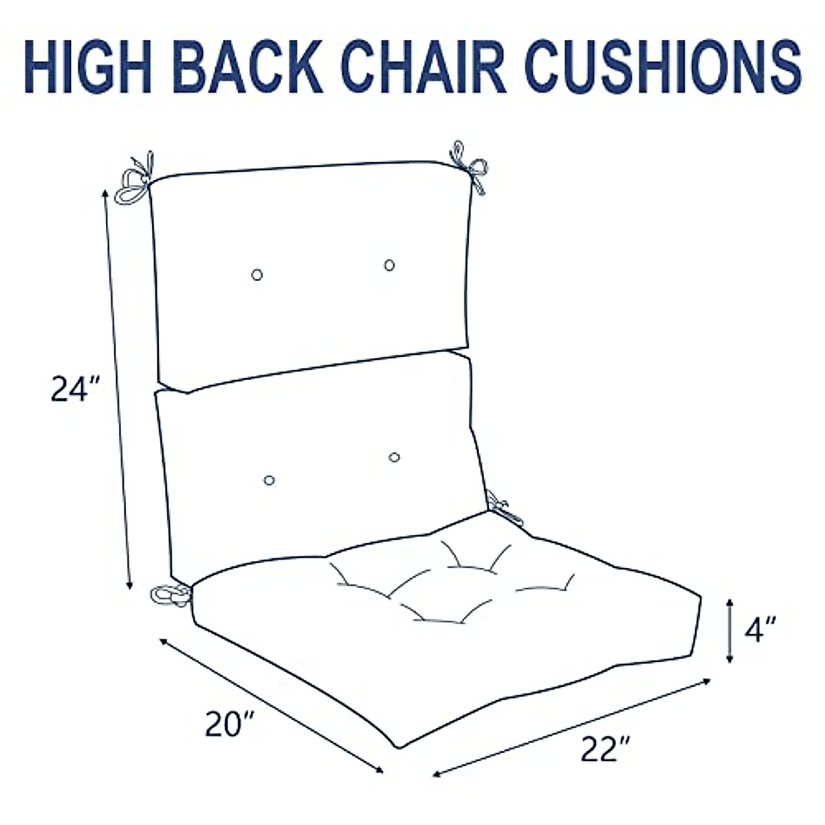 Melody Elephant Adirondack Chair Cushions Set of 2, Water Resistant Outdoor High Back Chair Cushions, Rocking Chair Cushions for Patio Home Garden, 22" W x 20" D, Stripe Cabana Black