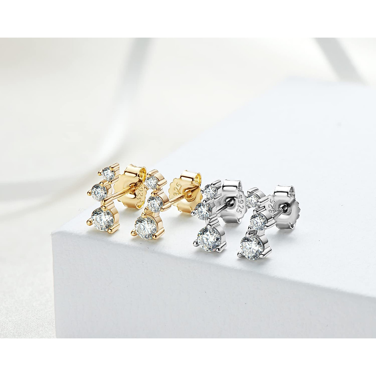 14k Gold Plated Crawler Earrings for Women, Moissanite Diamond Cartilage Earrings 925 Sterling Silver Earring Hypoallergenic Christmas New Year Anniversary Birthday Mothers Day Gifts for Her Wife Mom