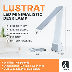 Lustrat LED Desk Lamp - Minimalistic Office Desk Lamp - Rechargeable Lamp with Bed, Study, and Work Desk Light Modes - Portable Table Desk Lamp for Back to School and Work from Home Set-up - Silver