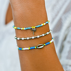 Pura Vida Glowing Palms Style Bracelet Pack - Stackable Bracelets for Women - Handmade Accessories, Adjustable Bands - Multicolor, Set of 3