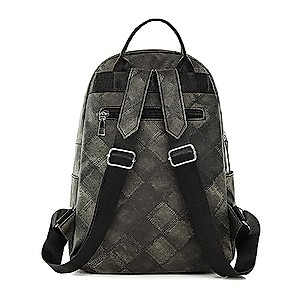 Backpack For Men Women Ladies Fashion Colorful Diamond Panel Soft Leather Zipper Retro Casual Backpack (Black, One Size)