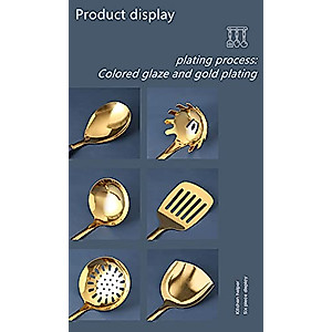 AQUAX Stainless Steel kitchenware seven Pieces Set (White Gold).Cooking Utensils 7 pcs with hanging shelf .Include Slotted Large Spoon, Soup Ladle, Spatula, Pasta spoon.