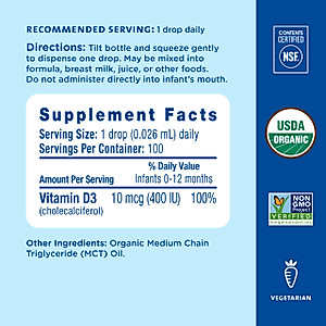 Mommy's Bliss Organic Baby Vitamin D Drops, Promotes Healthy Growth and Bone Development, Supports Immunity, Age Newborn+, 45 Servings, Pack of 4