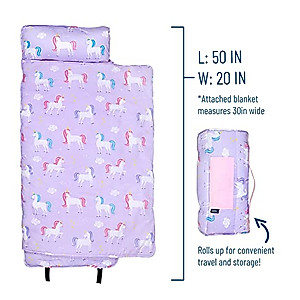 Wildkin Original Nap Mat with Reusable Pillow for Boys and Girls, Perfect for Elementary Sleeping Mat, Features Hook and Loop Fastener, Soft Cotton Blend Materials Nap Mat for Kids (Unicorn)
