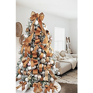 HUIHUANG Copper Christmas Wired Ribbon 2-1/2" Copper Velvet Tree Ribbon with Glitter Copper Backing, for Christmas Tree, Tree Top Bows, Wreath, Garland, Home Decor Crafts- 10 Yards