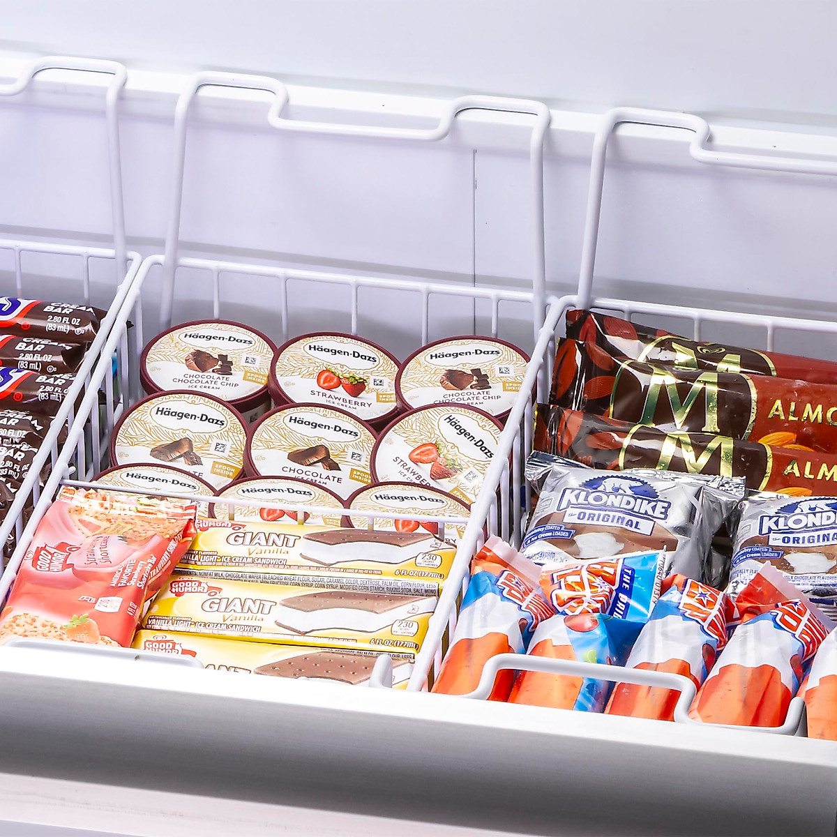 Maxx Cold MXF54CHC-6 Curved Glass Top Chest Freezer Display 53.2" W, 9.96 cu. ft. Storage Capacity, Equipped with (6) Wire Baskets, White