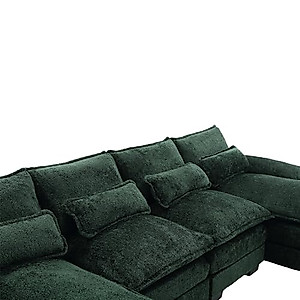 U Shaped Modular Sectional Sofa with Double Chaise, Comfy Chenille Upholstery Cloud Couch, Large Overstuffed Sleeper Sofá with Wooden Legs & Memory Foam for Living Room Furniture Sets